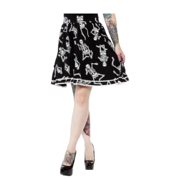 Sourpuss | Skirts | Sourpuss Black And White Mini Skater Skirt Skeleton ...